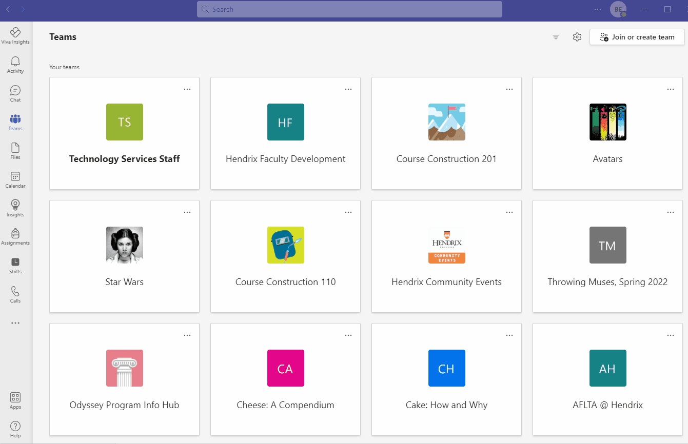 Teams managing view and tabs | Hendrix College