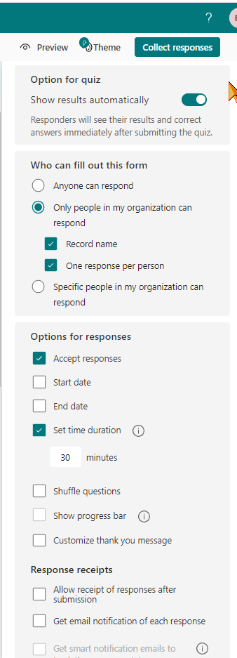 Timed Quiz in Forms | Hendrix College
