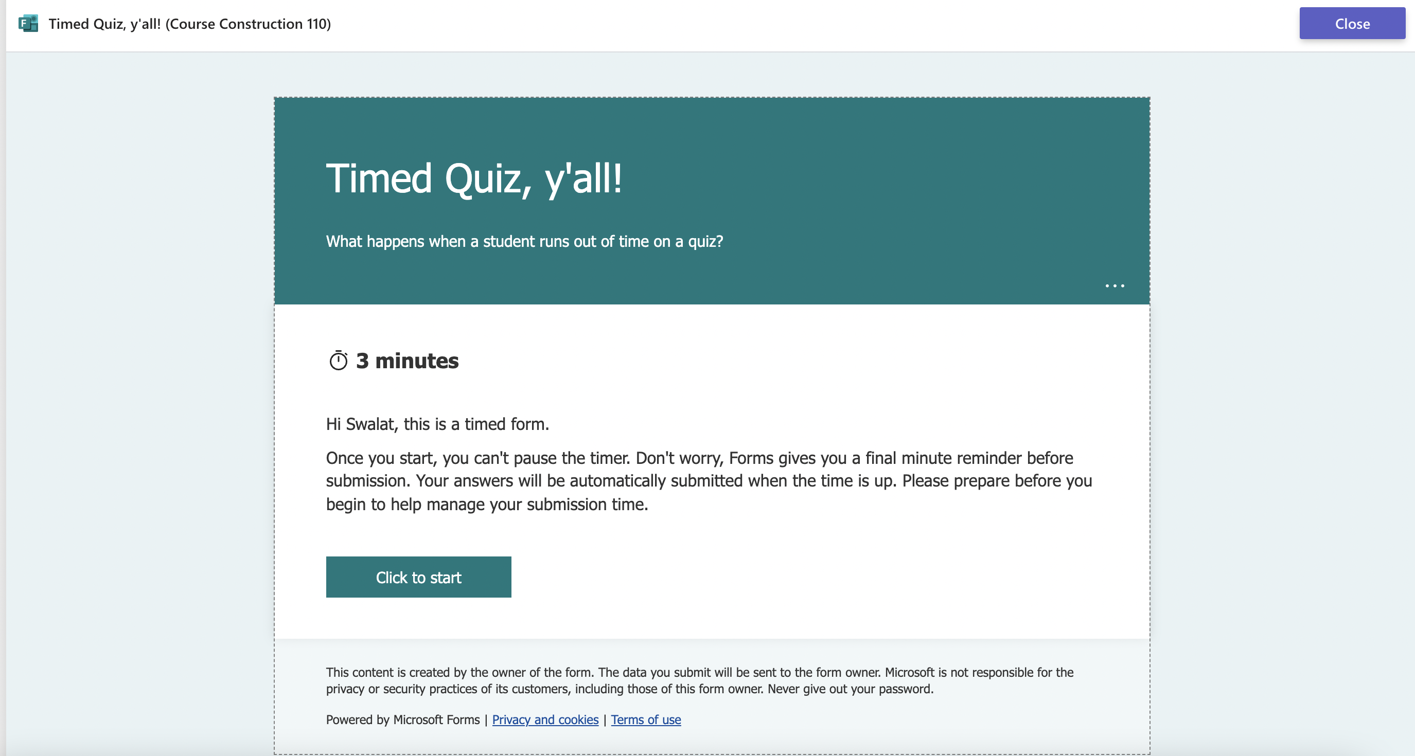 Timed Quiz in Forms | Hendrix College