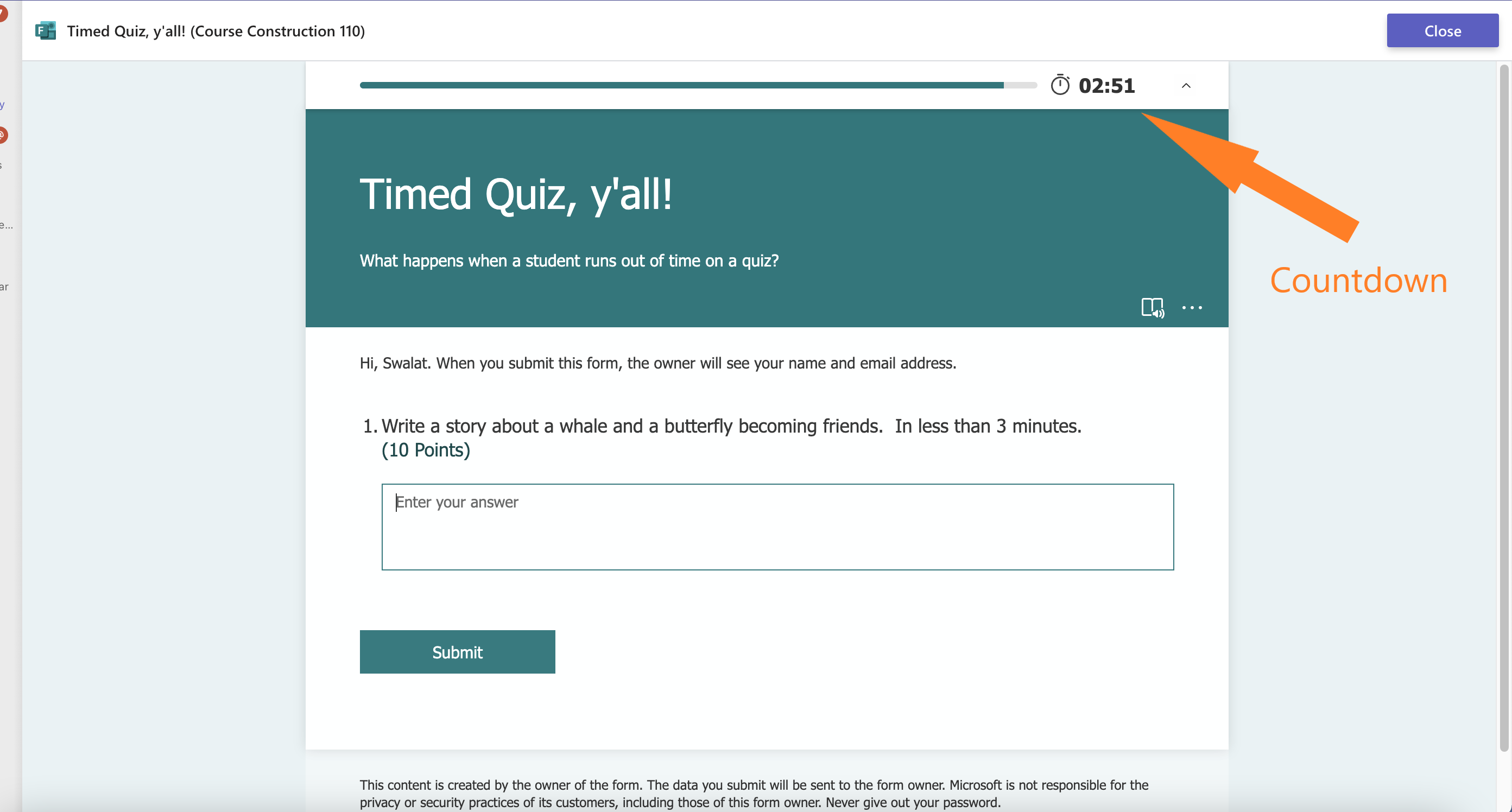 Timed Quiz in Forms | Hendrix College